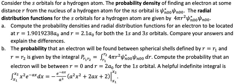 consider the s orbitals for a hydrogen atomthe probability density of finding an electron at ...