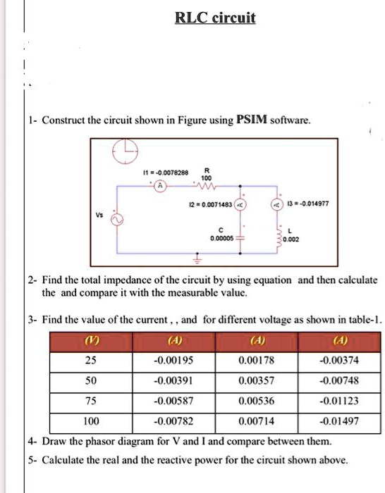 RLC circuit 1- Construct the circuit shown in Figure using PSIM software. Vs 11 = -0.0078288 R ...