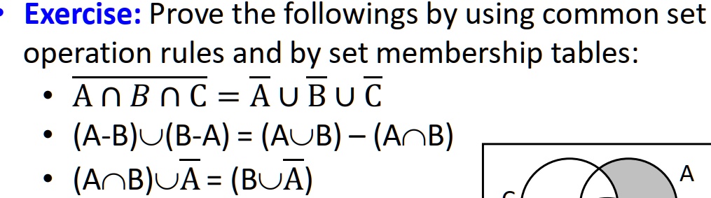 SOLVED:Exercise: Prove the followings by using common set operation ...