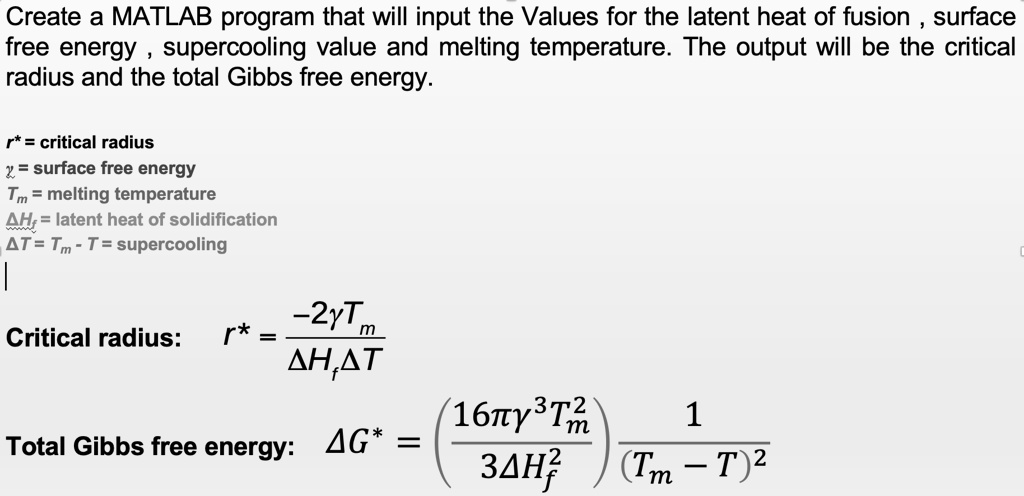SOLVED: Create a MATLAB program that will input the values for the ...