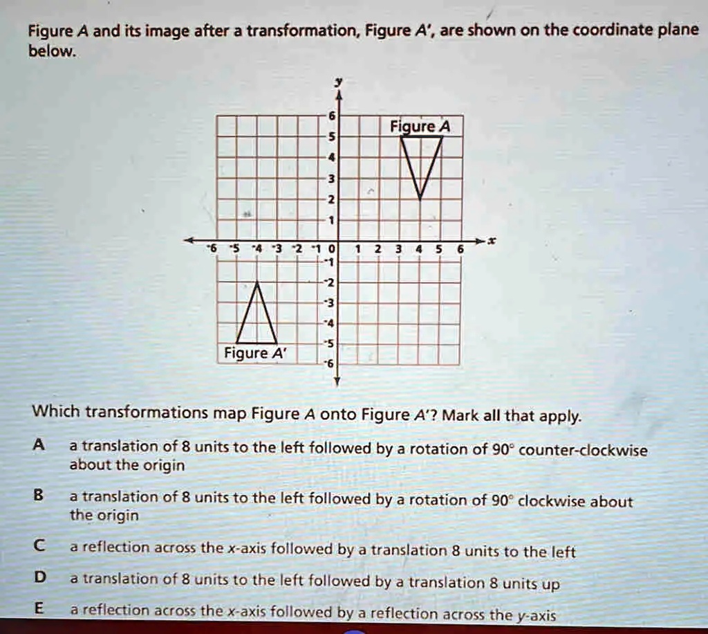Figure A and its image after a transformation, Figure A', are shown on the coordinate plane ...