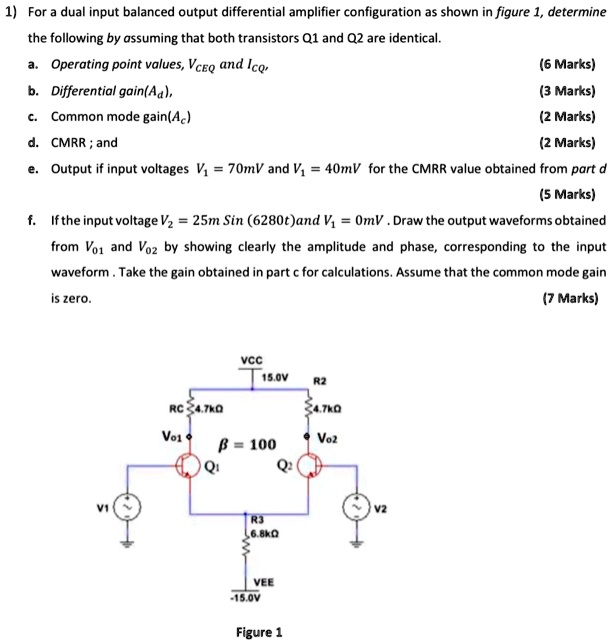SOLVED: For a dual-input balanced output differential amplifier ...