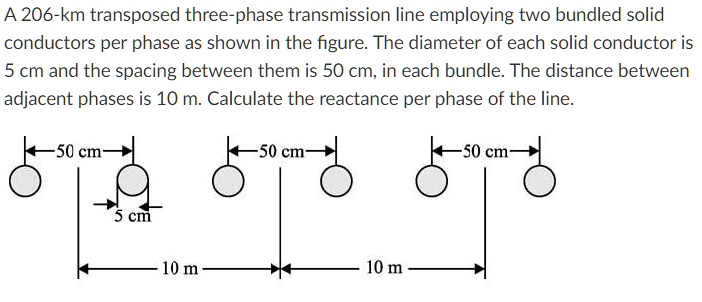 SOLVED: A 206-km transposed three-phase transmission line employing two ...