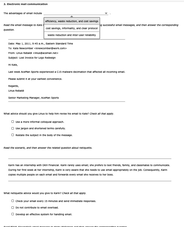 3. Electronic mail communication The advantages of email include Read ...