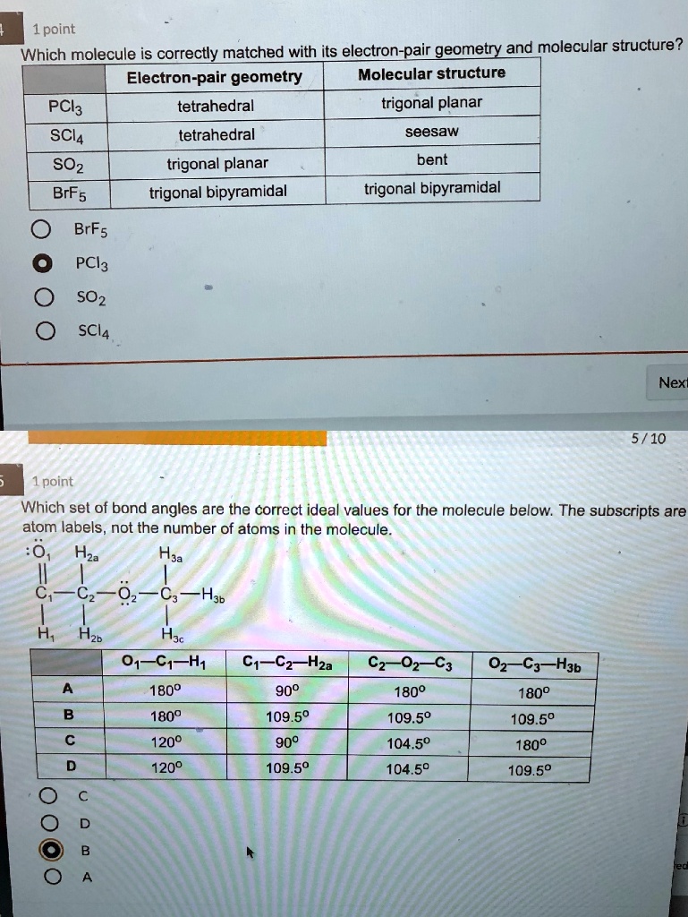 1point which molecule is correctlymatched with ts electron pairgeometryandmolecular structure ...