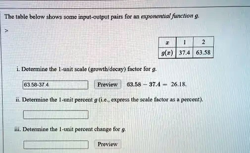 Solved The Table Below Shows Some Input Output Pairs For An Exponential Function G 374 6358 