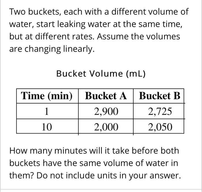 two buckets each with a different volume of water start leaking water ...