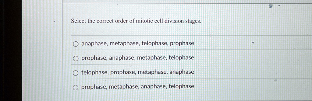 select the correct order of mitotic cell division stages anaphase ...