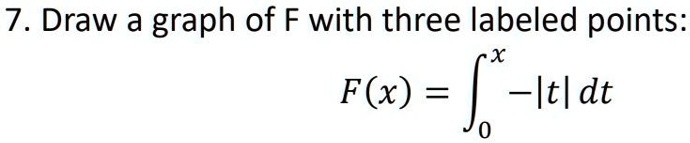[GET ANSWER] 7. Draw a graph of F with three labeled points: F(x) = ∫0^x -|t| dt