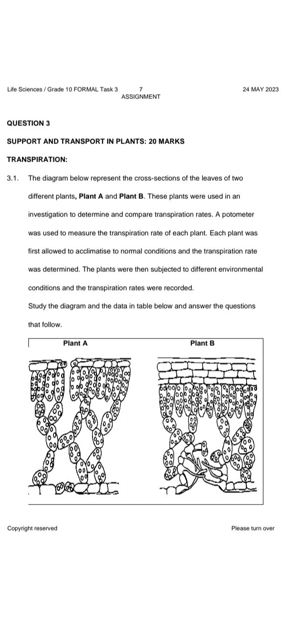 SOLVED: Life Sciences / Grade 10 FORMAL Task 3 7 24 MAY 2023 QUESTION 3 ...