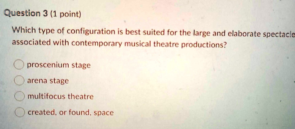 Question 3 (1 point) Which type of configuration is best suited for the ...