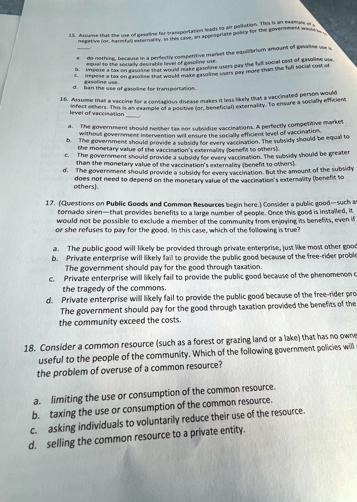 SOLVED: Assume that the use of gasoline for transportation leads to air ...