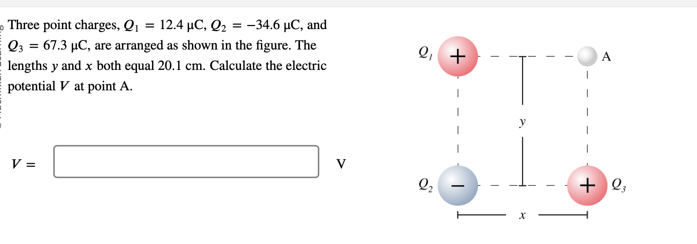 Solved Three Point Charges Q1 12 4 μc Q2 34 6 μc And Q3 67 3 μc