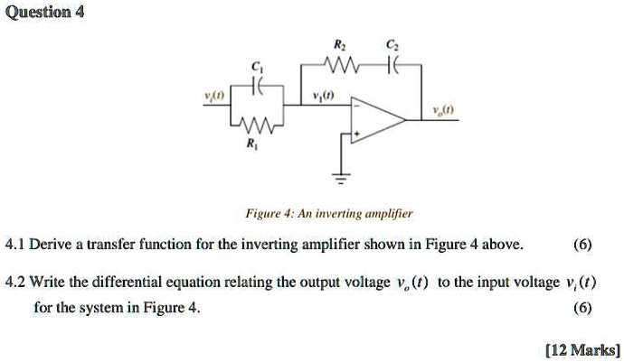 SOLVED: Question 4 R C v.(r) Figure 4:An inverting amplifier 4.1 Derive a transfer function for ...