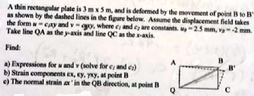 SOLVED: A thin rectangular plate is 3 m x 5 m, and is deformed by the ...