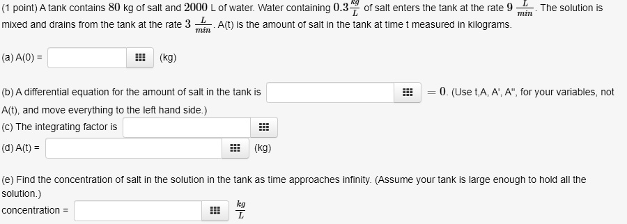 point a tank contains 80 kg of salt and 2000 of water water containing ...