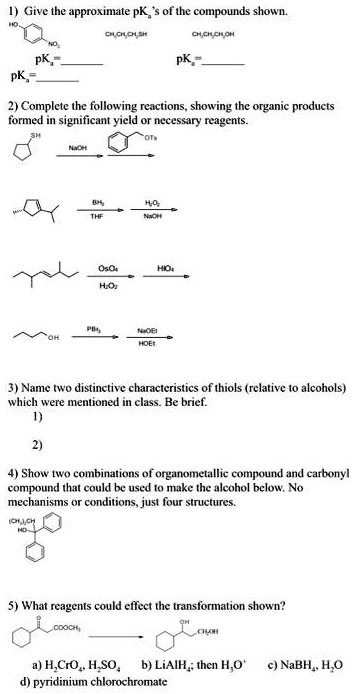 SOLVED: 1) Give the approximate pKa's of the compounds shown ...