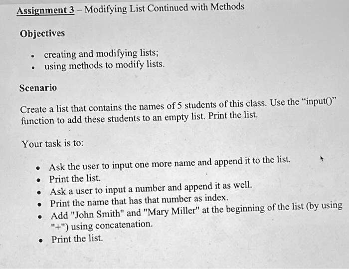 Solved Show Work With Python Assignment 3 Modifying List Continued With Methods Objectives