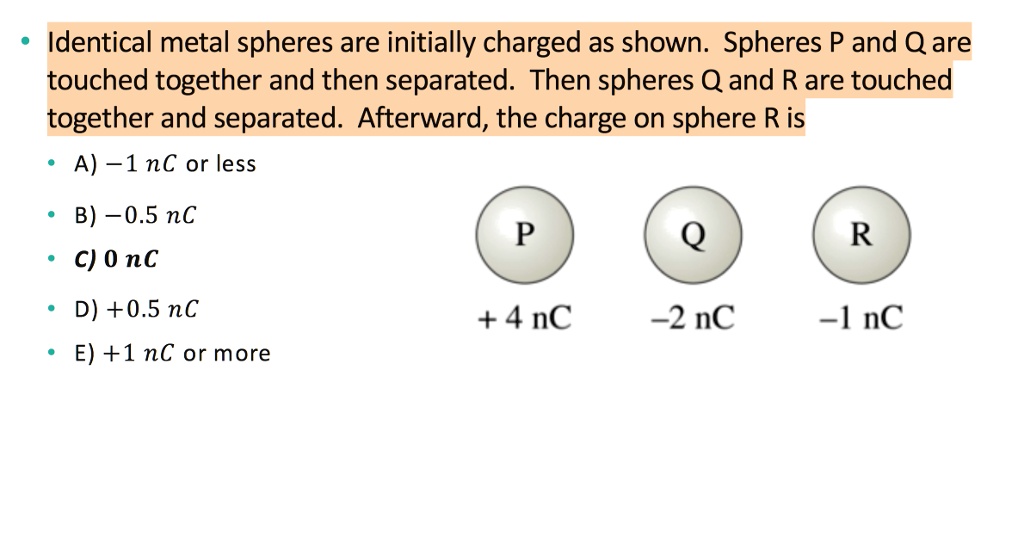 Identical metal spheres are initially charged as shown. Spheres P and Q are touched together and ...