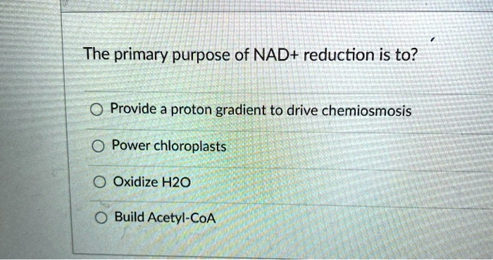 the primary purpose of nad reduction is to provide a proton gradient to ...