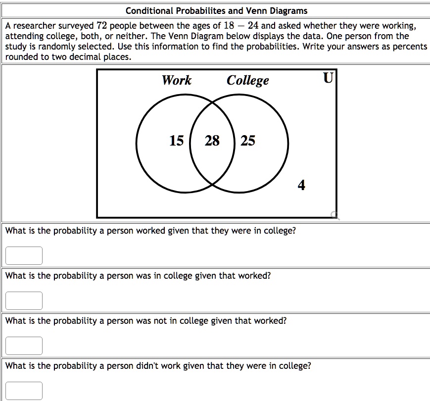 Conditional Probabilites and Venn Diagrams A researcher surveyed 72 ...
