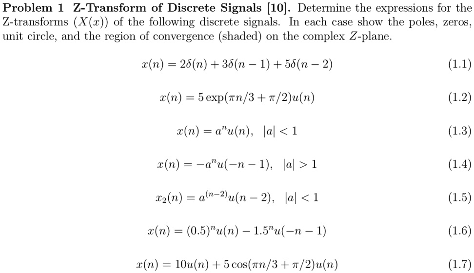 electrical engineering problem problem 1 z transform of discrete signals 10 determine the ...