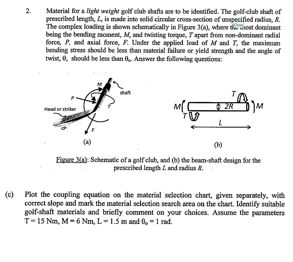 SOLVED: show calculations 2. Material for a lightweight golf club shaft ...