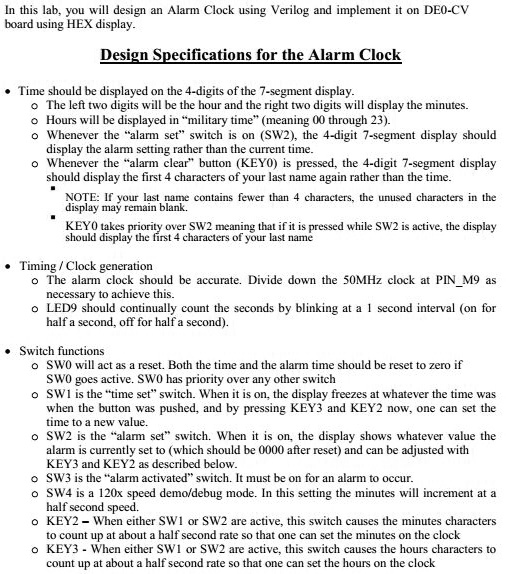 [GET ANSWER] in this labyou will design an alarm clock using verilog ...