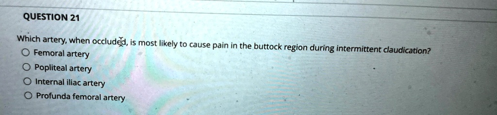 question 21 which artery when occluded is most likely to cause pain in ...