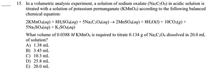 volumetric analysis experiment solution of sodium oxalate nac o in ...