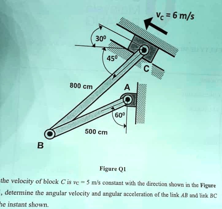 30° 45° vc = 6 m/s C A 800 cm 60° 500 cm B Figure Q1 the velocity of block C is vc = 5 m/s ...