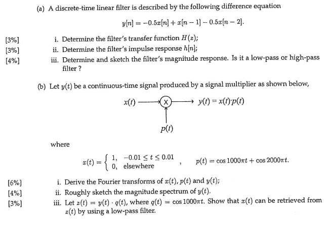 SOLVED: (a) A discrete-time linear filter is described by the following ...