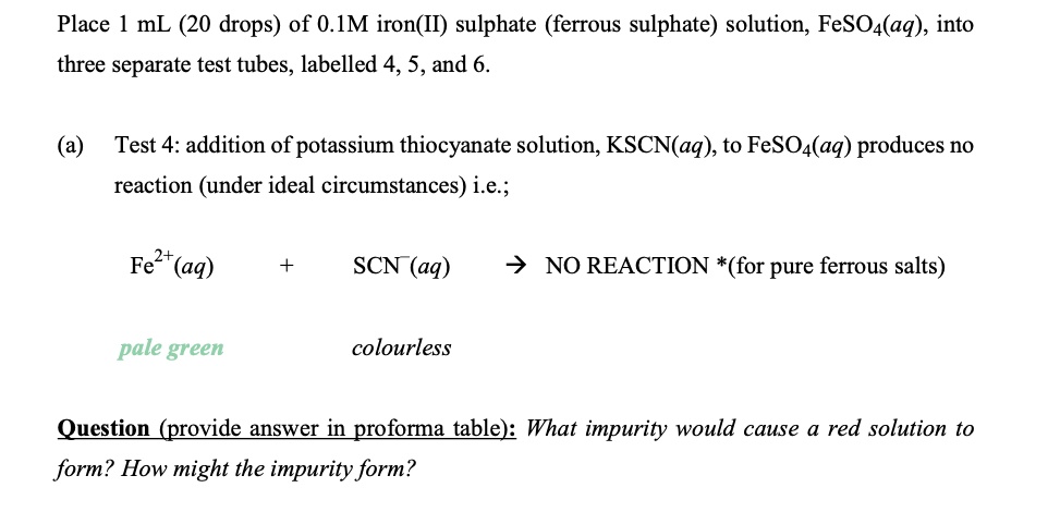 place ml 20 drops of 0im ironid sulphate ferrous sulphate solution ...