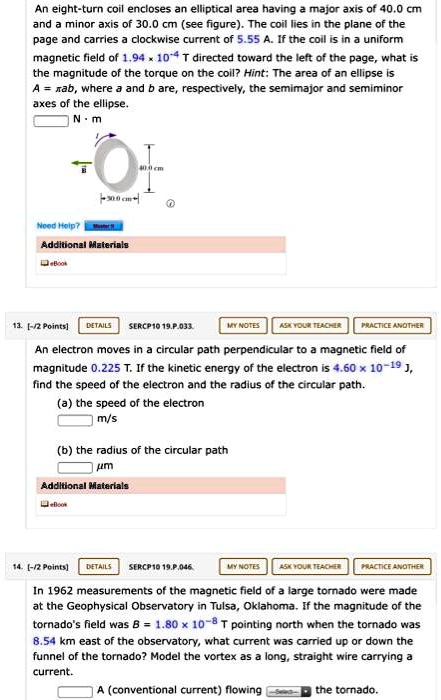 eight turn coil encloses elliptical area having major axis 400 om minor ...
