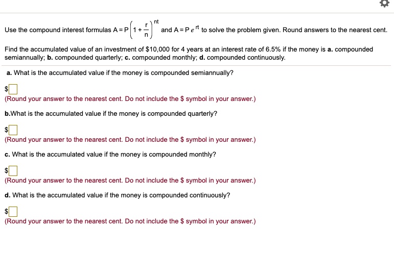 use the compound interest formulas a p 1 and a p et to solve the ...
