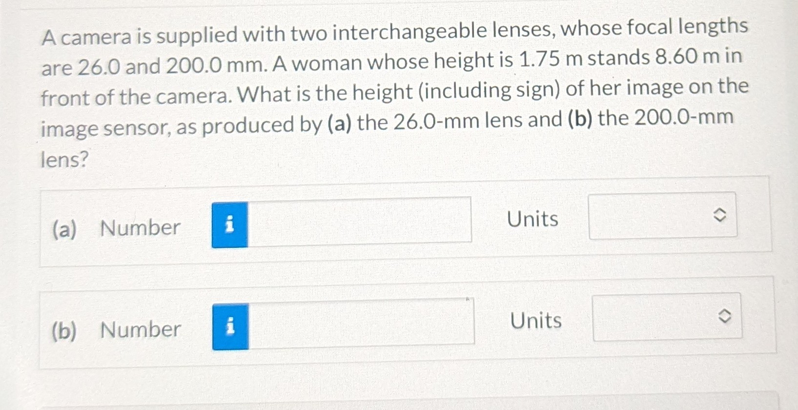 SOLVED: A camera is supplied with two interchangeable lenses, whose ...