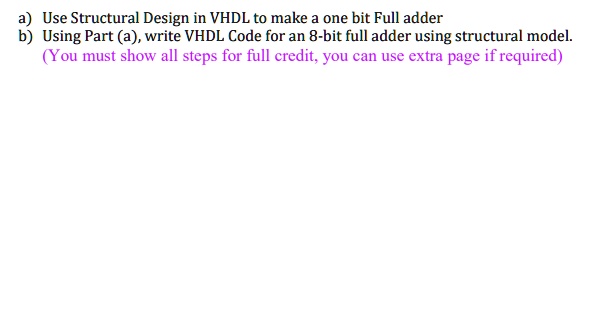 A Use Structural Design In Vhdl To Make A One Bit Full Adder Busing Part A Write Vhdl Code