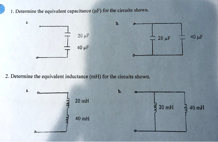 Determine the equivalent capacitance (F) for the circuits shown: 20F 20F 40F 40F 2 ...