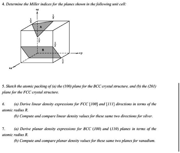 SOLVED: 4. Determine the Miller indices for the planes shown in the ...