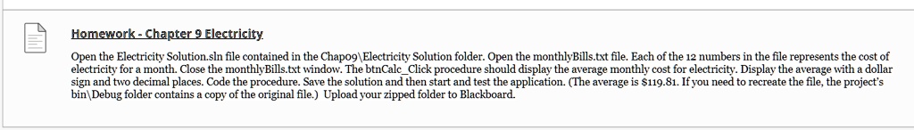 SOLVED: VISUAL BASIC Homework - Chapter 9: Electricity Open the Electricity Solution.sln file ...