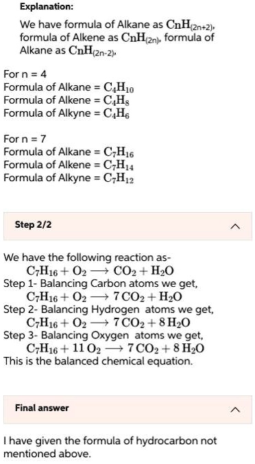 [GET ANSWER] Explanation: We have formula of Alkane as CnH2n+2, formula of Alkene as CnH2n ...
