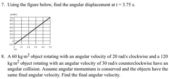 Using the figure below, find the angular displacement at t = 3.75 s. And! A 60 kg object ...
