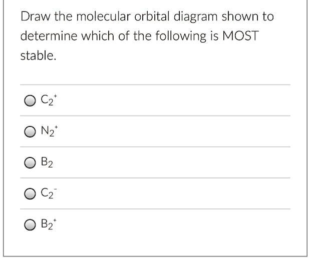 Draw the molecular orbital diagram shown to determine which of the ...