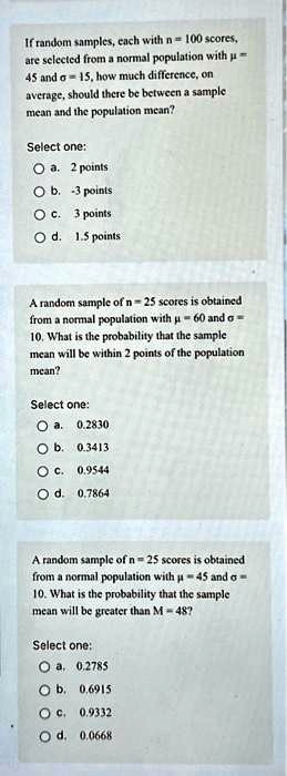 SOLVED: Texts: If random samples, each with n=100 scores, are selected ...