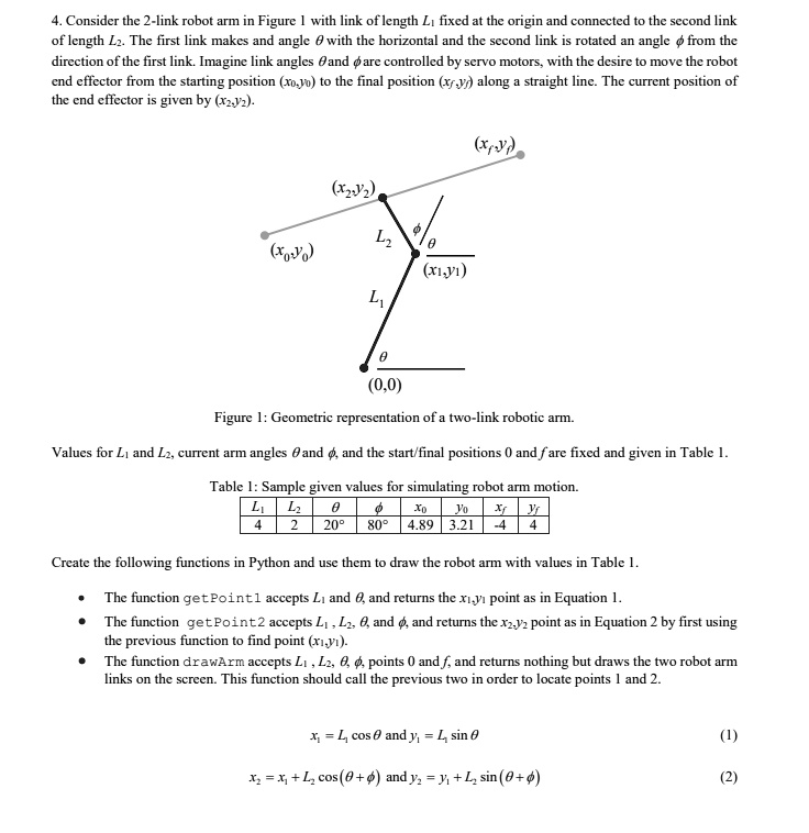 SOLVED: Title: Python Coding for a Two-Link Robotic Arm Consider the 2-link robot arm in Figure ...