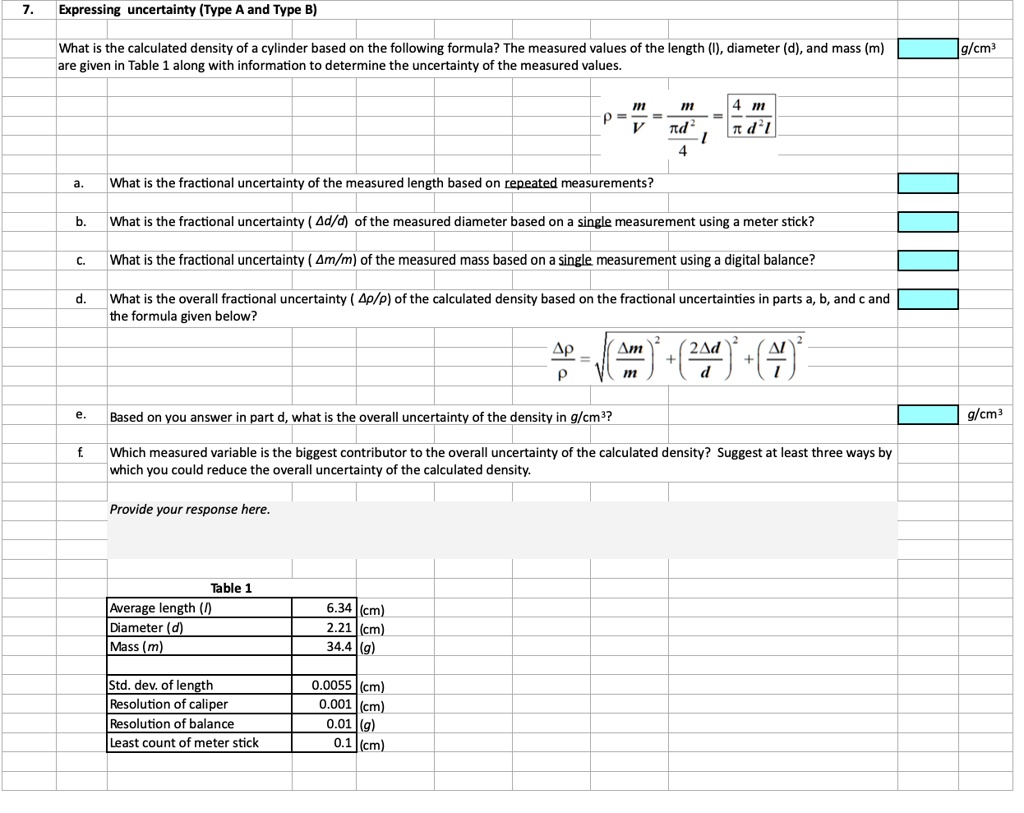 expressing uncertainty type and type b what is the calculated density ...