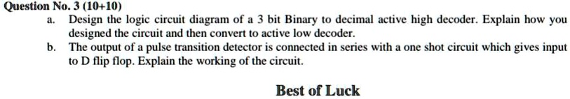 Solved Question No3 1010 A Design The Logic Circuit Diagram Of A 3 Bit Binary To Decimal
