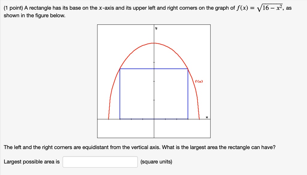 SOLVED: point) A rectangle has its base on the X-axis and its upper ...