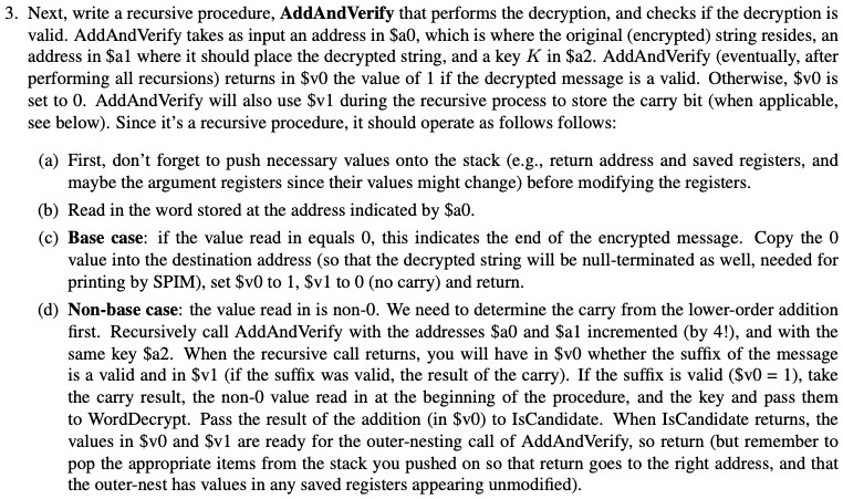 Solved Next Write A Recursive Procedure Called Addandverify That Performs The Decryption And 6433