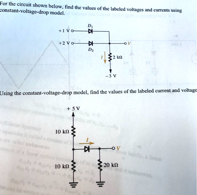 For the circuit shown below, find the values of the labeled voltages ...